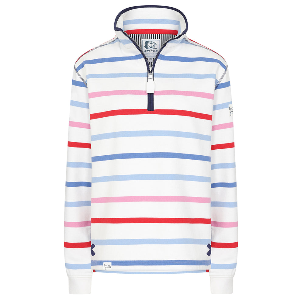 LJ35 - Ladies 1/4 Zip Striped Sweatshirt - Red – Lazy Jacks